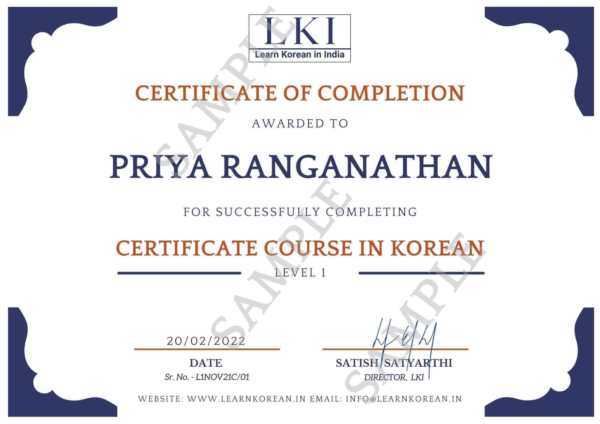 Certificate Course In Korean Level 3 LKI Certificate Course In Korean Level 3 LKI